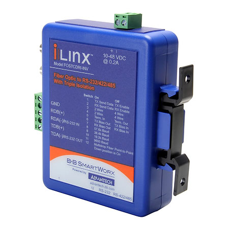 BB-FOSTCDRI-INV - 串口转换器，RS-232/422/485 TB至MM光纤ST（反向），工业DIN，C1D2 - 研华