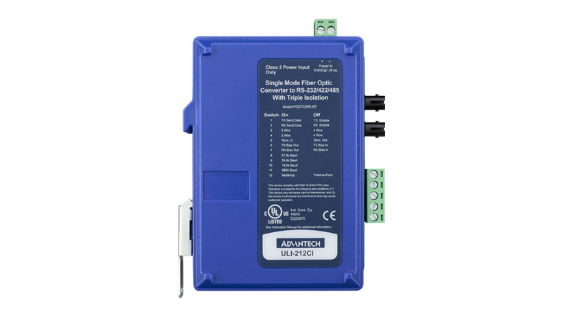 ULI-212CI，三重隔离 RS-232/422/485 (端子排) 至单模光纤转化器 (ST接头).DIN导轨安装 BB-FOSTCDRI ...